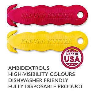 Klever Innovations KCJ-1R Safety Cutter, Advanced Plastic Polymers, 4-5/8”, Red (Pack of 10)