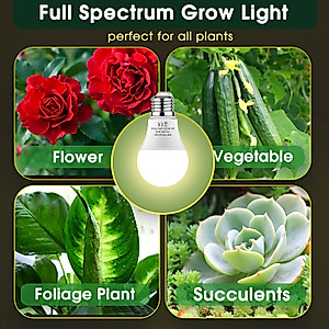 Grow Light Bulbs, LED Grow Light Bulb A19, Full Spectrum Light Bulb, Grow Bulb E26 Base, 11W Plant Light Bulbs 100W Equivalent, Grow Light Bulb for Indoor Plants, Flowers, Greenhouse, 2 Pack