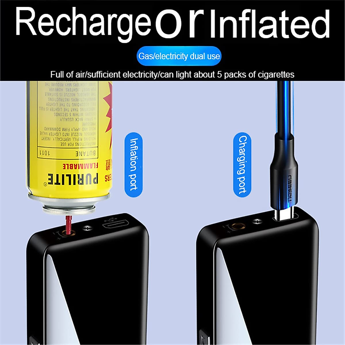 Electric Arc Lighter Jet Flame Torch Lighter Plasma Lighter 2 in1 USB Rechargeable Refillable Windproof Lighter for Candle Kitchen BBQ (Silver)