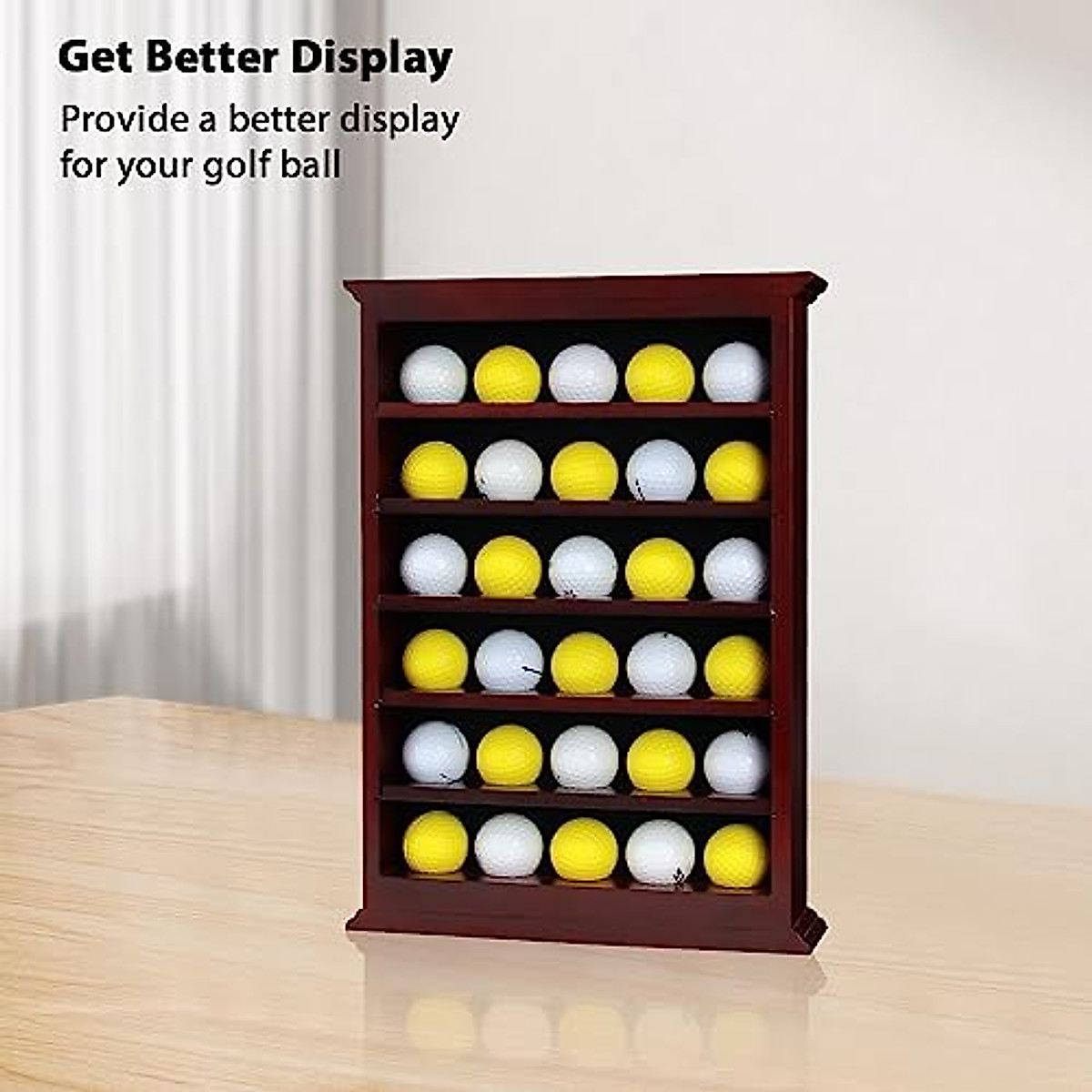 ASmileIndeep Golf Ball Display Case - No Door Golf Ball Holder for 30 Balls, Solid Wood Rack Wall Mount for Enthusiasts