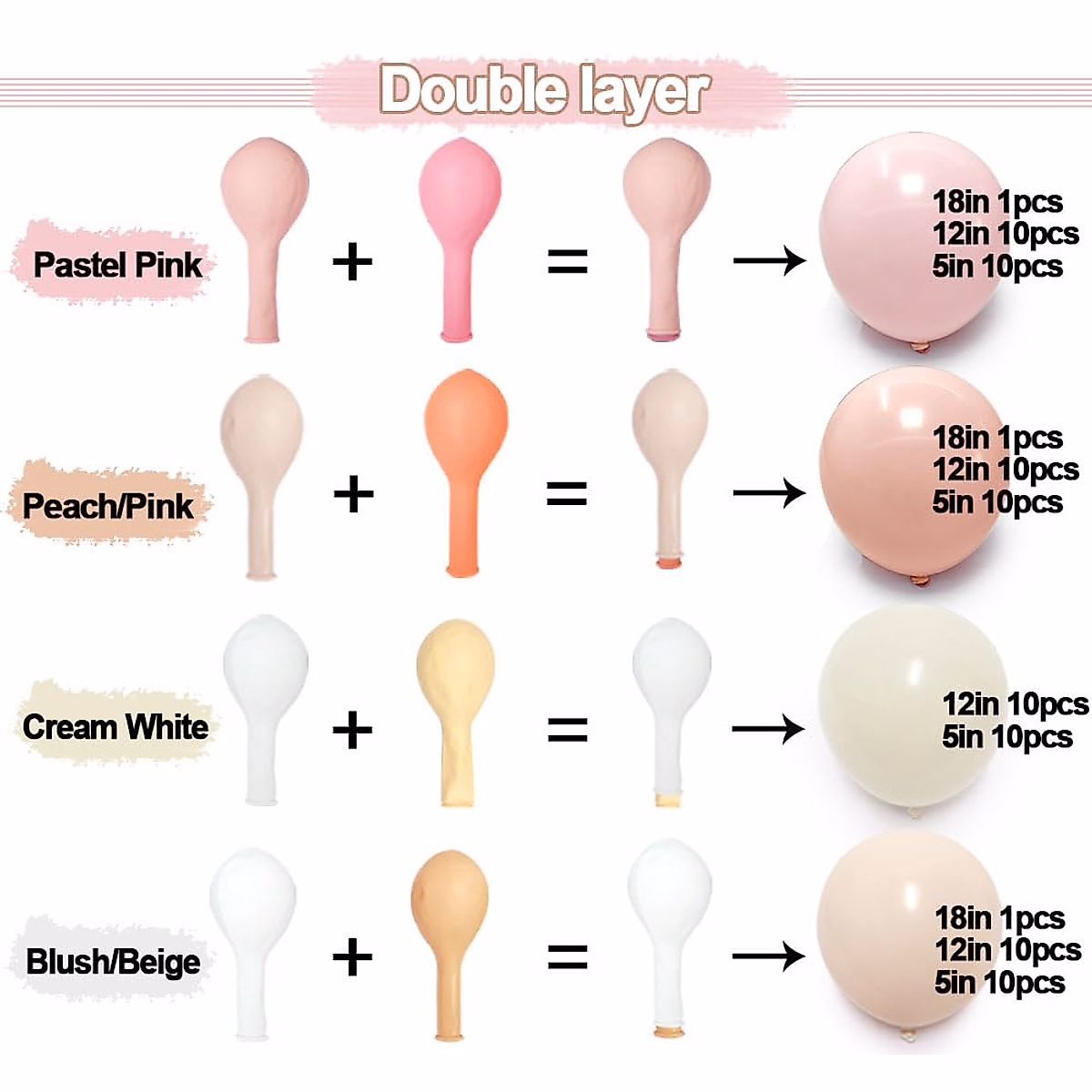 Pink White Balloon Garland Double Stuffed Baby Pink Blush Balloons Pastel Pink Cream Beige Balloons Light Pink Ivory Balloon Arch Kit for Boho Birthday Baby Shower Wedding Bridal Party Decor