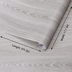 HATOKU 17.7" x 355" Grey Wood Contact Paper Wallpaper, PVC Self Adhesive Peel and Stick Wall Paper, Easy to Clean Decorative Wall Covering
