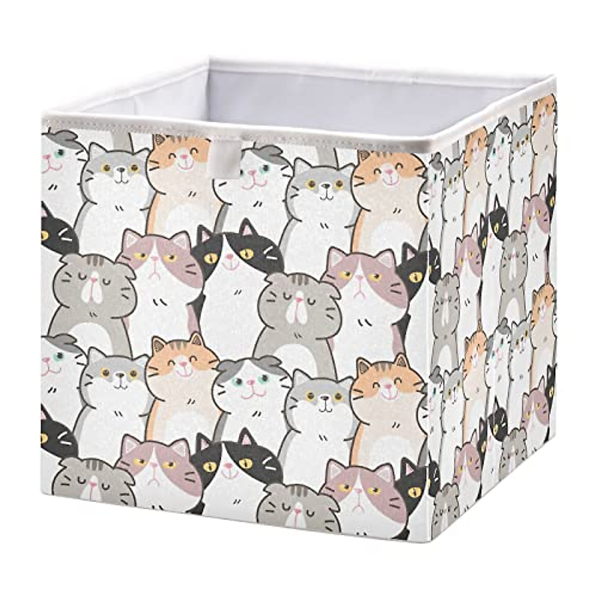 Ollabaky Cute Cartoon Cat Cube Storage Bin Fabric Foldable Storage Cube Basket Cloth Organizer Box with Handle for Closet Shelves, Nursery Storage Toy Bin, S