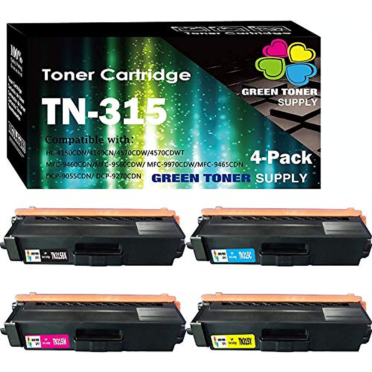 (Pack of 4) Compatible TN-315 TN-310 TN310 TN315 Toner Cartridge (Basic Set, 4 Colors) Repacelement for Brother HL-4150CDN HL-4570CDW HL-4570CDWT MFC-9460CDN Printer, Sold by GTS