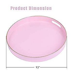 Zosenley Decorative Tray, Round Plastic Tray with Handles, Modern Vanity Tray and Serving Tray for Ottoman, Coffee Table, Kitchen and Bathroom, Size 13” (Pink)