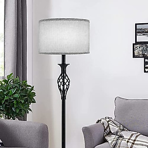 Drum Lampshades 12.6" Top x 12.6" Bottom x 8" High, Easy Assembly Replacement Lamp Shades for Table & Floor Lamps Natural Linen Beige Lampshades Spider Fitter, Set of 2