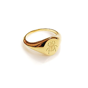 Sterling Silver Ring Engraved Beetle Ring Insect Ring Scarab Ring Signet Ring (Gold, 7)