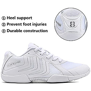 TUOTOM Girls White Cheer Shoes Youth Competition Cheerleading Dance Sneakers Women Breathable Athletic Training Tennis, White, 3 Big Kid