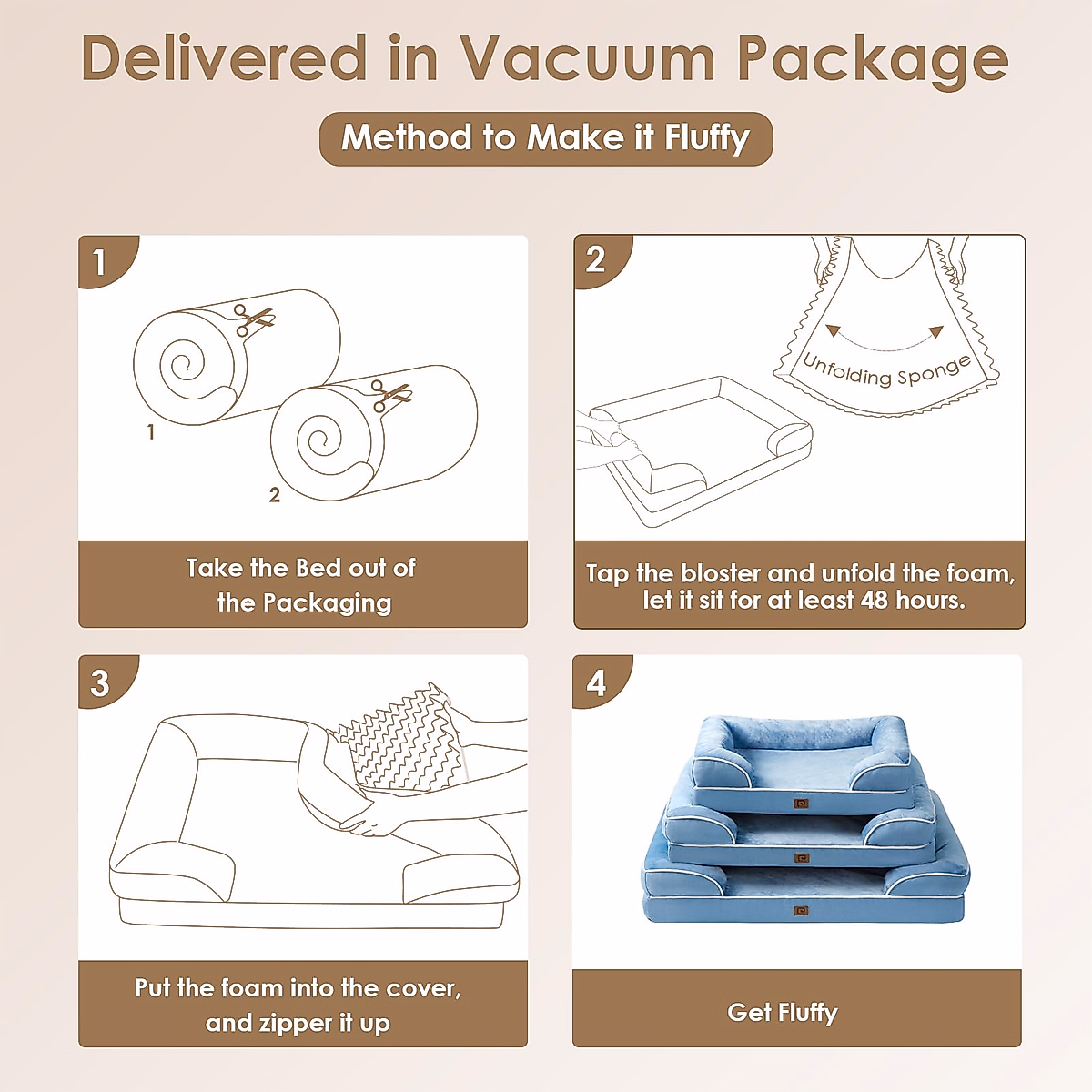 EHEYCIGA Orthopedic Dog Beds for Extra Large Dogs, Waterproof Memory Foam XL Dog Bed with Sides, Non-Slip Bottom and Egg-Crate Foam Big Dog Couch Bed with Washable Removable Cover, Washed Blue