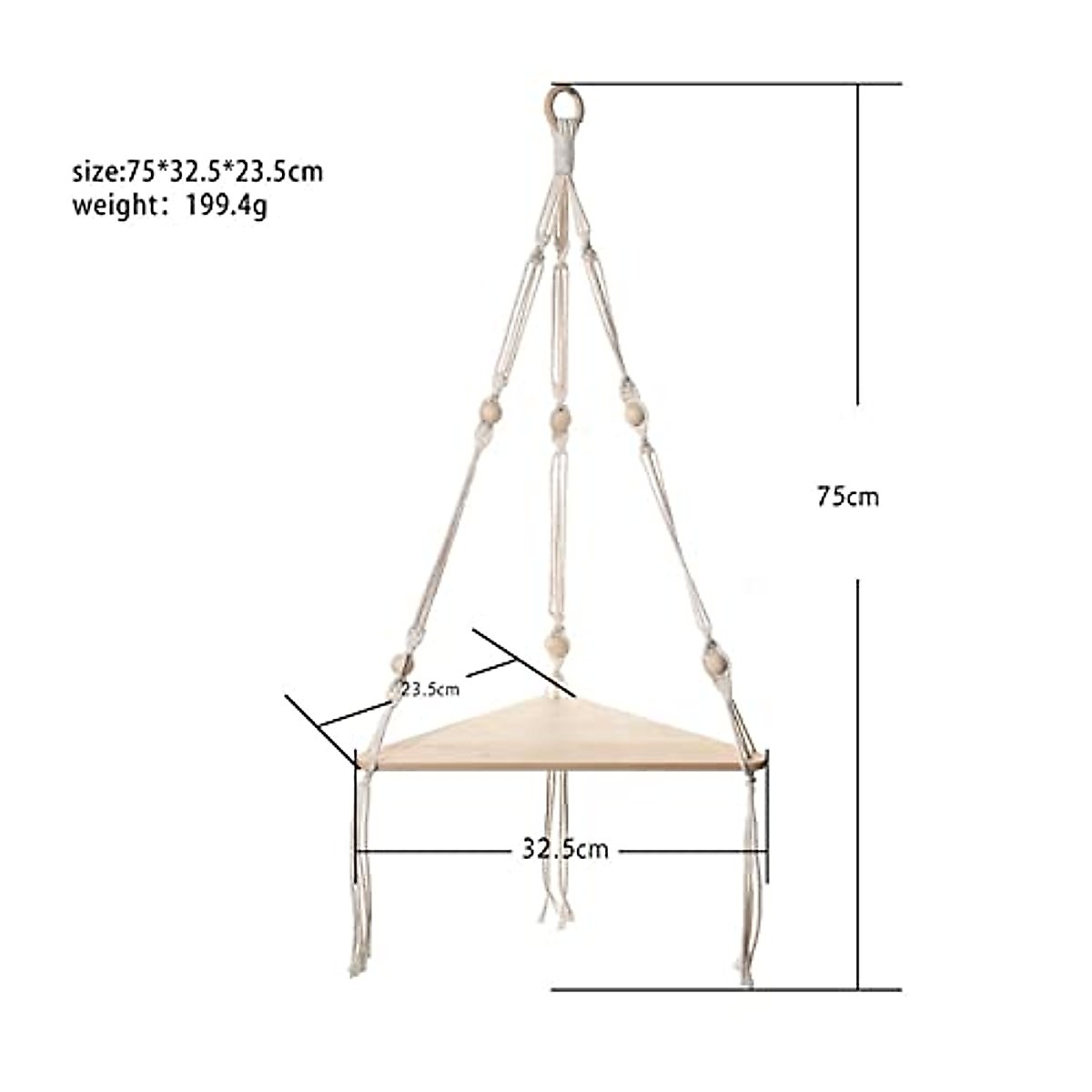 loensy Macrame Hanging Shelf Corner Rope Shelf Floating Shelf for Bookshelf Indoor