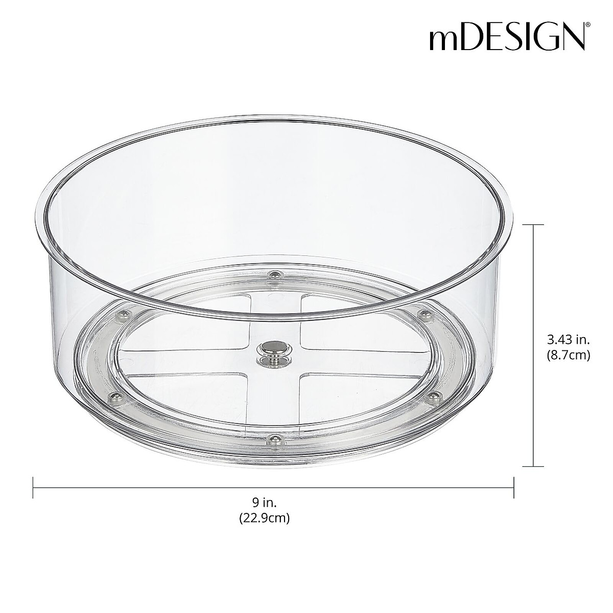 mDesign 9" Plastic Lazy Susan Spinner for Kitchen Cabinet, Cupboard, Fridge, or Drawer Organizing - Rotating Circle Spice Organizer Turntable for Food, Condiment, Medicine - Lumiere Collection - Clear