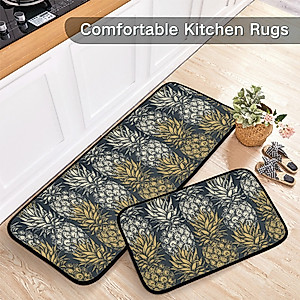 ALAZA Exotic Pineapple Kitchen Rug Set, 2 Piece Set, Non-Slip Floor Mat for Living Room Bedroom Dorm Home Decor, 19.7 x 27.6 Inch + 19.7 x 47.2 Inch