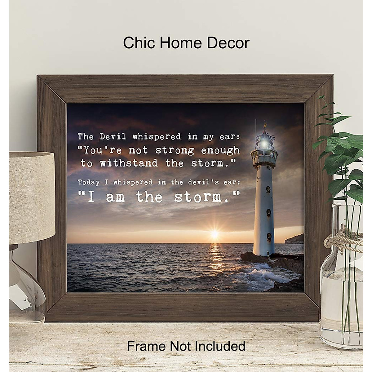 The Devil Whispered I Am The Storm - Lighthouse Wall Decor - Motivational Wall Art - Office Wall Decor - Encouragement Gifts - Encouraging Wall Decor - Entrepreneur Gifts - Inspirational Quotes
