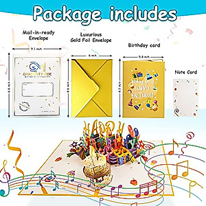 Gradient Mode Birthday Card, Musical Birthday Cards with Light and Music, Blowable Candle 3D Birthday Pop Up Cards, Blow Out LED Candle, Light Show and Play Happy Birthday Song For Women Men (Yellow)