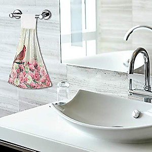 Red Cardinal Rose Kitchen Hand Towel Home Decorative Hanging Tie Towels 2PCS Super Soft Absorbent WashCloth Tie Towels for Home Bathroom Farmhouse Housewarming Tabletop, 12x17Inches