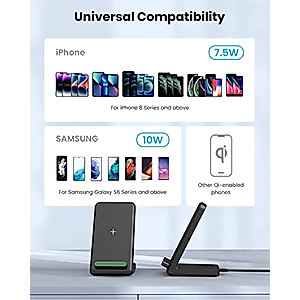 GEEKERA Wireless Charger, 2 Pack Wireless Charging Stand, Qi-Certified Charging Station for iPhone 13/12/11/Pro/Pro Max/Mini/X/Xr, Wireless Charging Station for Samsung Galaxy Series (With AC Adapter)