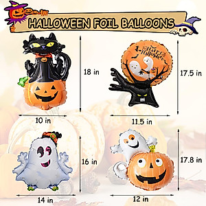 19 Pcs Halloween Foil Balloons, Halloween Party Balloons Pumpkin Ghost Spider Witch Wizard Black Cat Monster Bat Balloon for Halloween Party Decorations Supplies