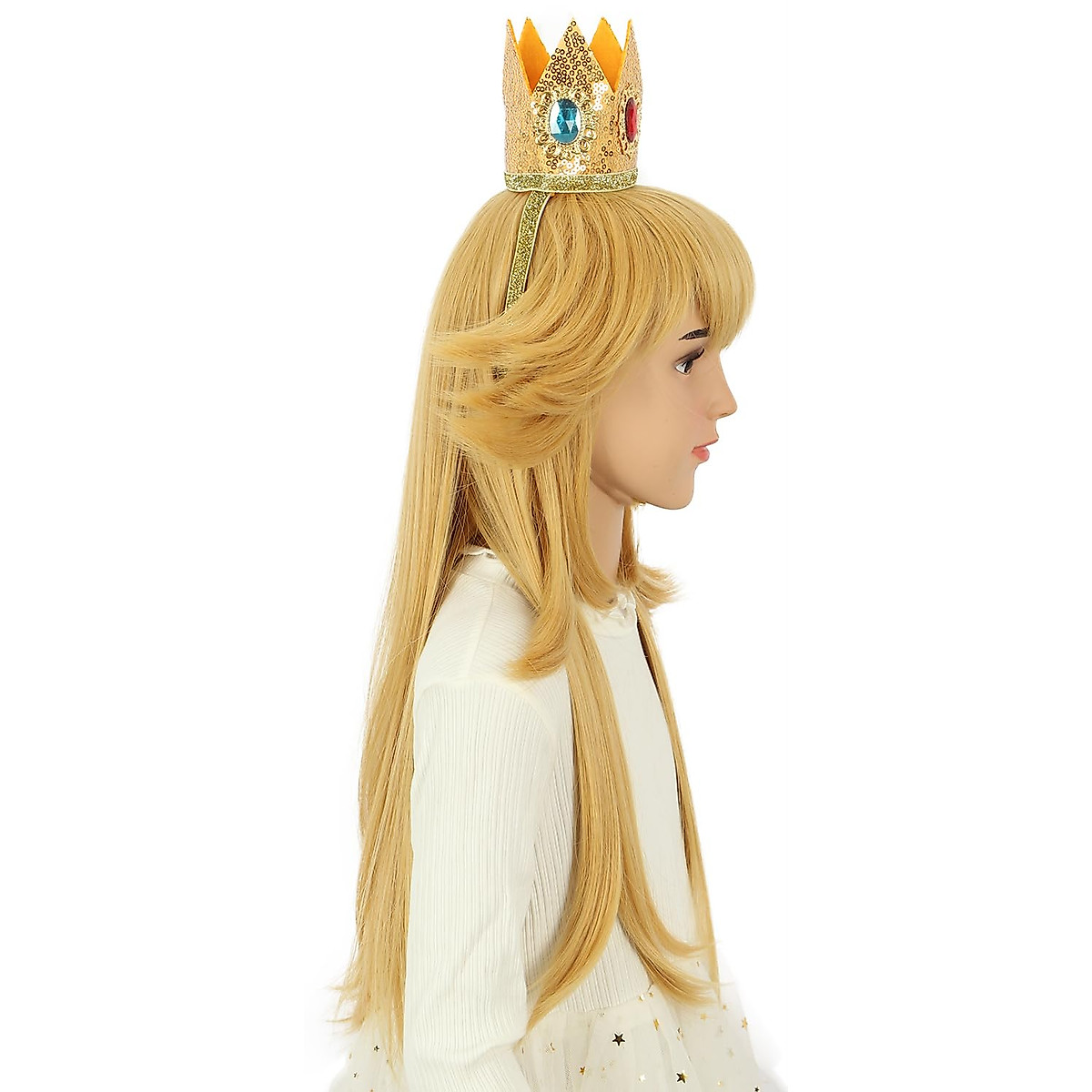 karlery Kids Girls Long Golden Princess Costume Wig with Crown Halloween Cosplay Party Wig