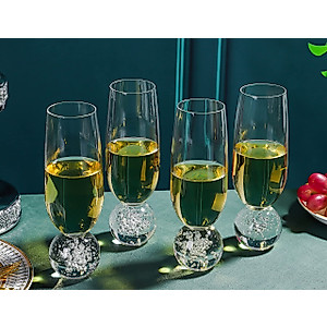 Hanjue Lead-free Crystal Champagne Glasses Set of 4, 7 Oz Clear Champagne Flutes, Ideal for Gifts, Parties,Wedding,Christmas - Durable and Reusable Bar Glassware (bubble ball)