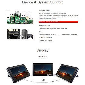 [Latest Version] Waveshare 7inch Capacitive Touch Screen LCD Monitor for Raspberry Pi 5 RPi 400 4 3 Model B Compatible with All Versions of Raspberry Pi Windows with HDMI/VGA Port with Case