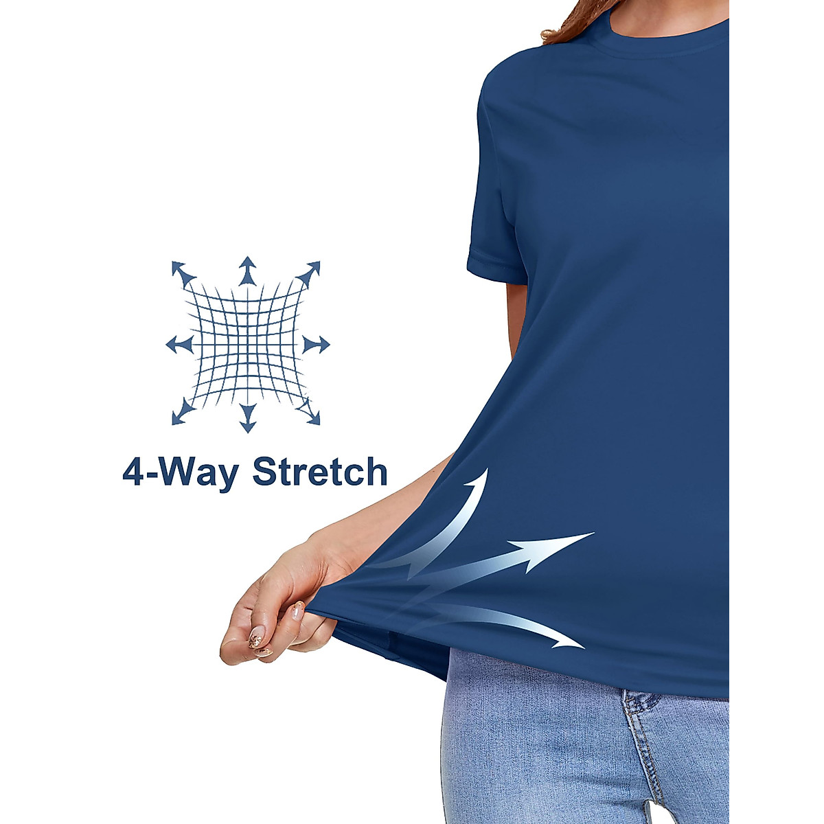 MAGCOMSEN Running Tops for Women Dry Fit Shirts Short Sleeve T-Shirts UPF 50+ Sun Protection Clothing Teal Shirts Cool Tee Shirts Blue Grey,L