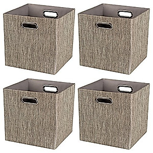 Posprica Storage Bins,11×11 Foldable Storage Cubes Boxes Container Closet Organizer Shelf Cabinet Bookcase,Thick Fabric Drawer Container - 4pcs,Coffee