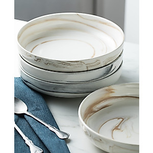 LYEOBOH Serving Bowls for Entertaining, Large Pasta Serving Bowl, 57 OZ., Set of 2 Porcelain Decorative Bowl for Thanksgiving Christmas, Shallow Vegetable Bowls for Fruit, Snacks, Kitchen Prep