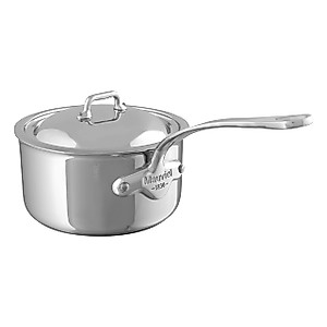 Mauviel M'Cook 5-Ply Polished Stainless Steel Sauce Pan With Lid, And Cast Stainless Steel Handle, 1.2-qt, Made In France
