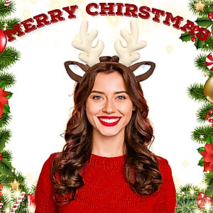 WILLBOND 2 Pieces Christmas Reindeer Antlers Headband Elf Hat Headband Deer Headband for Women Christmas Party Favors(Deer Horn)