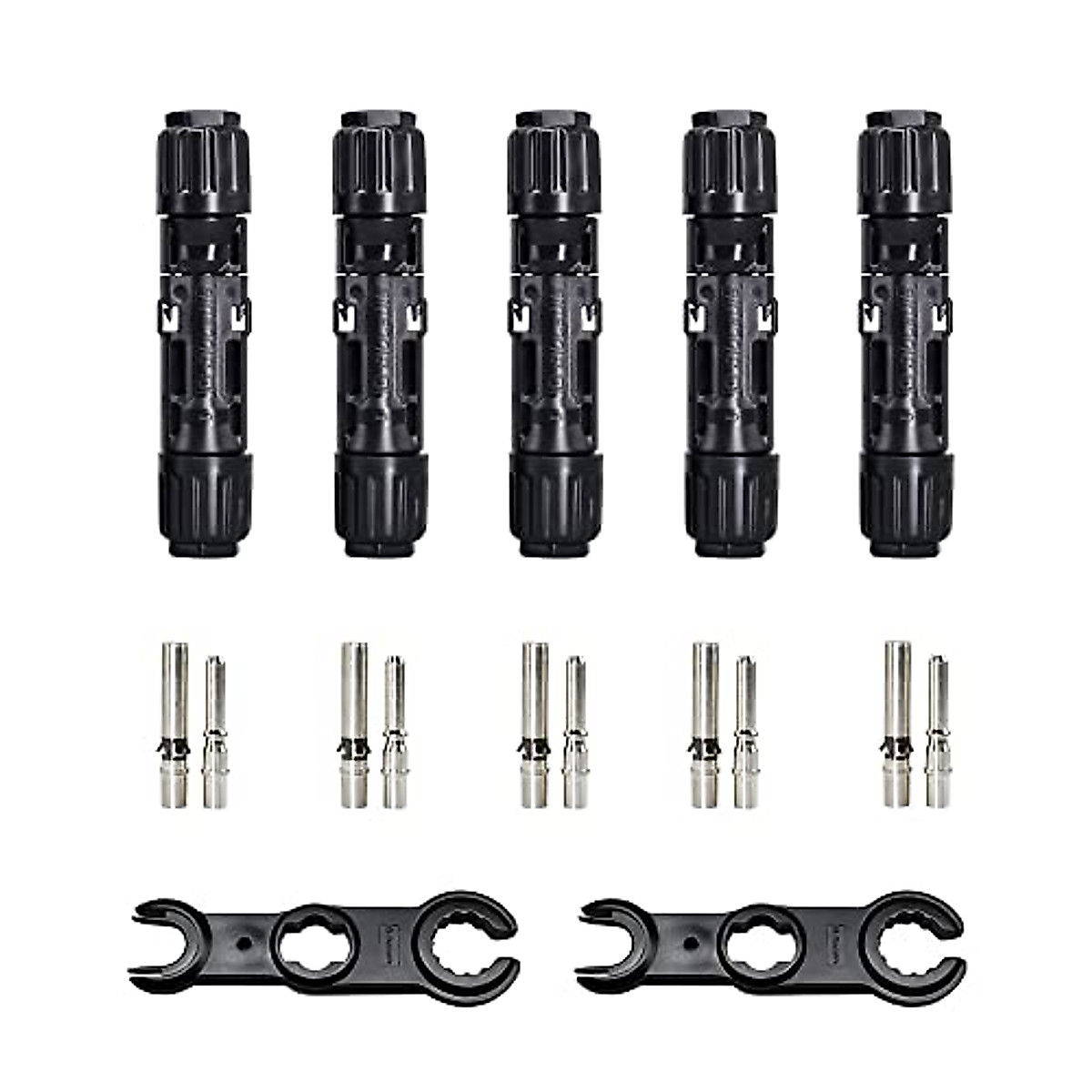 Triproton Solar Cable Connector, IP68 Waterproof, 1500V Tinned Copper Pins, for Solar System, Black 5 Pairs,with 2 Special Spanners (for 8 awg Cable)