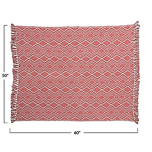 Creative Co-Op Recycled Cotton Blend Geometric Design and Fringe, Multicolor Throw Blanket, Pink