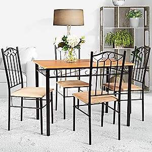 Tangkula 5 Piece Dining Table Set, Vintage Wood Top Padded Seat Dining Table and Chairs Set, Home Kitchen Dining Room Furniture