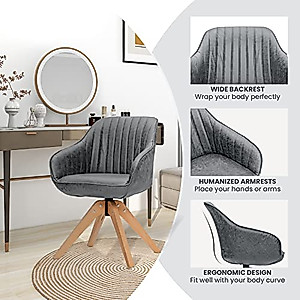 Giantex Swivel Accent Chair for Desk - Set of 2 Armchair Without Wheel, Leathaire Fabric Padded Comfy Mid Century Modern Desk Chair for Home Office Study Meeting Room Small Space, Gray
