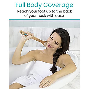 Vive Back Scrubber Brush for Shower - for Dry or Wet Body Brushing - Long Handle - Cleaning Lymphatic Drainage Handled Washer for Men, Women - Showering Bathing Exfoliator with Soft & Stiff Bristles