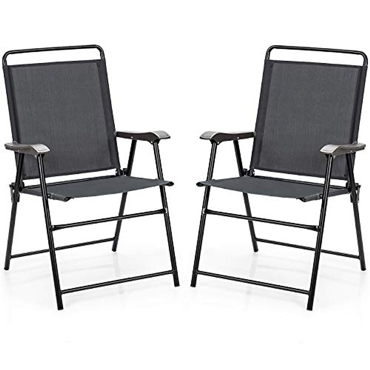 Giantex Set of 4 Folding Patio Chairs, Outdoor Patio Dining Chairs, Portable Sling Back Chairs for Front Porch, Beach, Garden, Backyard, Lawn, No Assembly, Grey