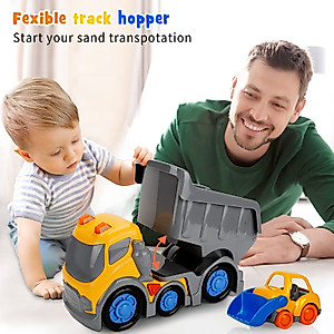 Car Toys for 2 3 4 5 Years Old Toddlers Boys and Girls,12‘’ Big Dump Truck with Light and Sound, Push and Go Small Bulldozer Forklift truck, Vehicles Playset for Christmas Birthday Gift