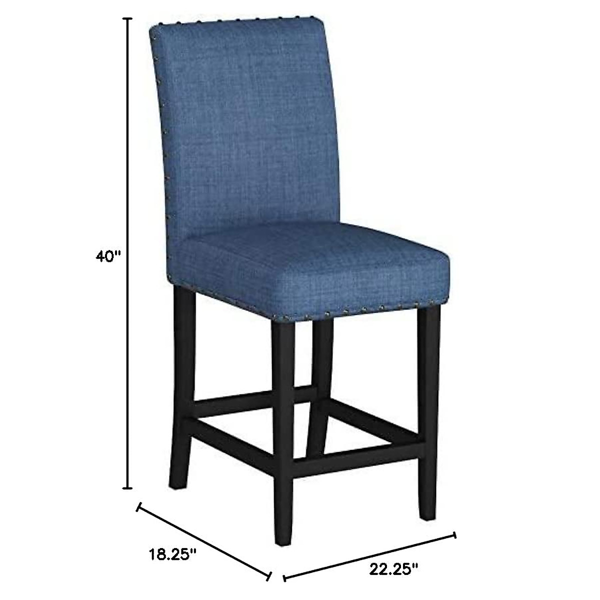 Biony Blue Fabric Counter Height Stools with Nailhead Trim, Set of 2