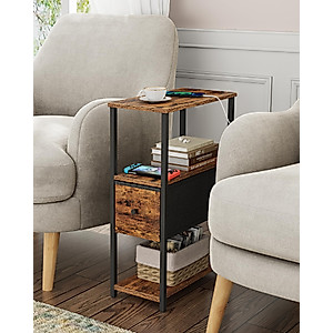 TUTOTAK Set of 2 Small Narrow End Table, Side Table, Nightstand with Cloth Drawer, Couch Table, for Living Room, Bedroom, Bedside, Brown TB01BB057