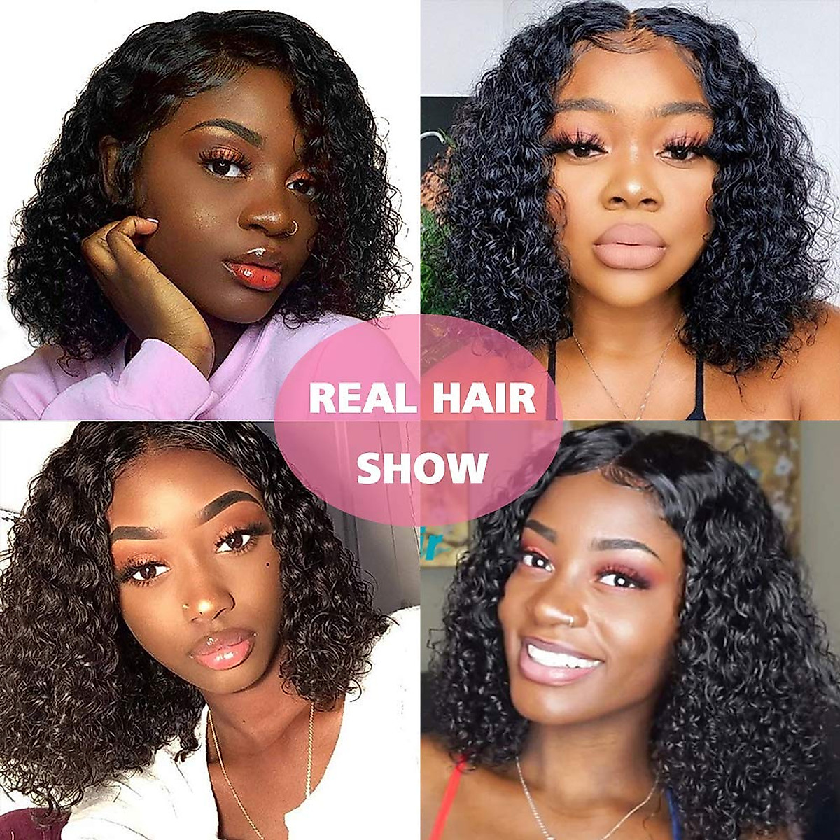 Fine Plus 150% Density Curly Wigs for Black Women Brazilian Human Hair Glueless Short Curly Wigs for Women Natural Black Wig with Middle Part Lace 12 Inch