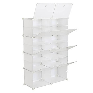 NA 7-Tier Portable 28 Pair Shoe Rack Organizer 14 Grids Tower Shelf Storage Cabinet Stand Expandable for Heels, Boots, Slippers, White