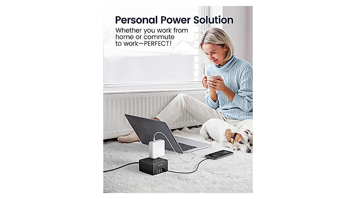 SUPERDANNY 5ft Power Strip: 4 Outlets, 4 USB, Surge Protection