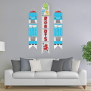 Big Dot of Happiness Gear Up Robots - Hanging Vertical Paper Door Banners - Birthday Party or Baby Shower Wall Decoration Kit - Indoor Door Decor