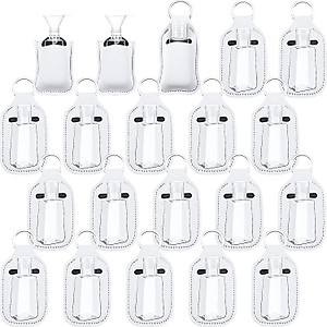 Hand Sanitizer Holder, 42 Pcs Empty Travel Size Bottle Keychain Holders Set Include 20 pcs Refillable Travel Bottles 30 ml Flip Cap Containers, 20 pcs Keychain Bottle Holders, 2 Funnels (White)