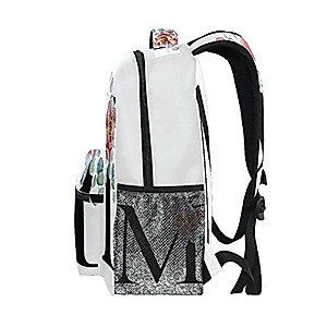 TropicalLife Letter M with Flower Backpacks Bookbag Shoulder Backpack Hiking Travel Daypack Casual Bags