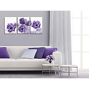Canvas Art Wall Decor for Bedroom Purple Flower Bloom Close Up Pictures Prints on Canvas Wall Decoration for Bedroom Simple Life Modern Minimalism Artwork Framed Wall Art 3 Piece Canvas Wall Art Set