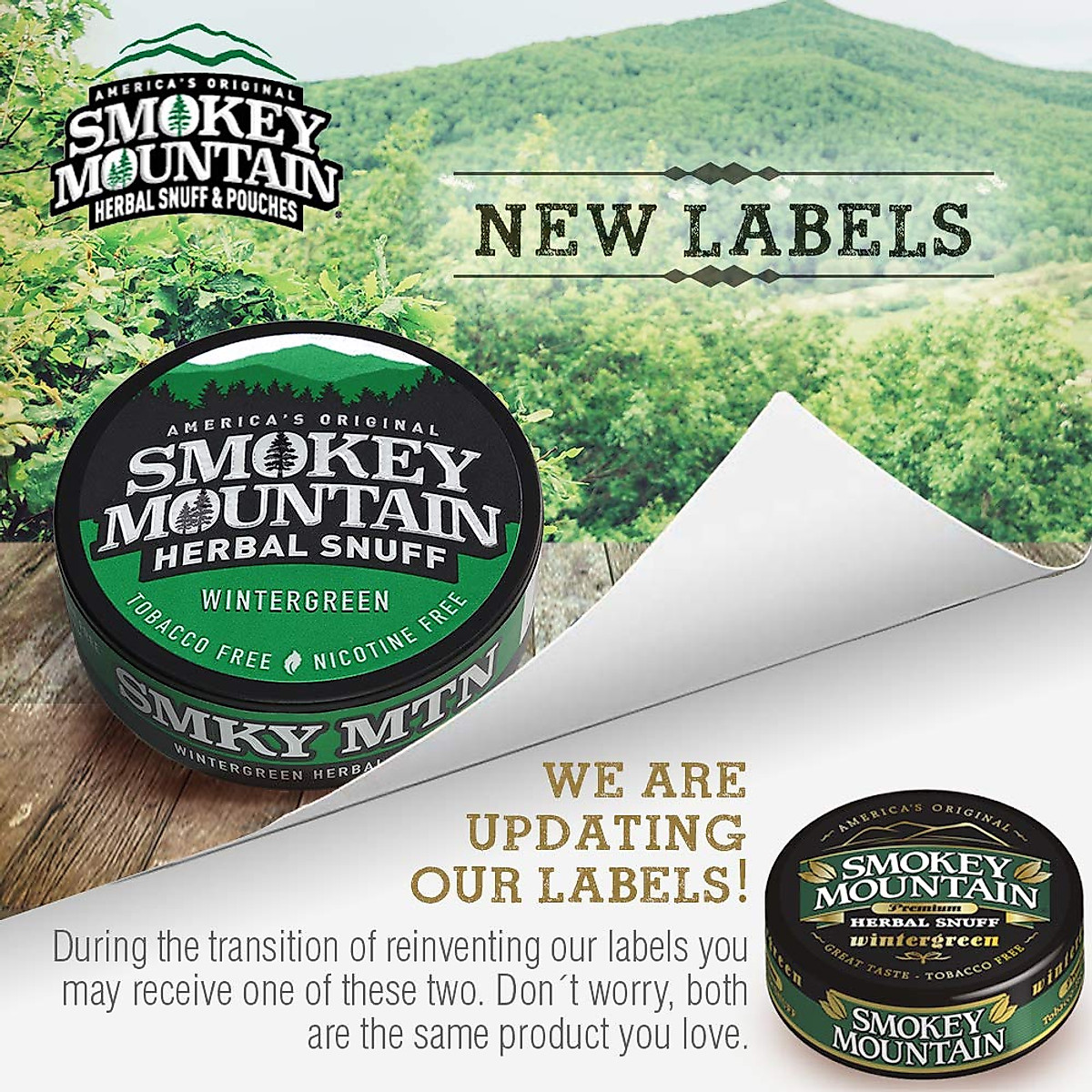 Smokey Mountain Herbal Long Cut – Wintergreen – 1 Can - Tobacco Free and Nicotine Free Snuff