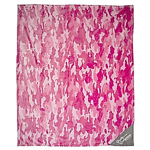 Pavilion Gift Company -Pretty in Pink Dangerous in Camo - Pink Camouflage 50 x 60 Inch Super Soft Royal Plush Blanket with Snack, Phone Or Remote Holder Pocket in The Corner (35153)