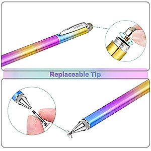 Universal Stylus Pens, Honiha High Precise Disc Stylus Pens for Touch Screens 4 in 1 Touch Screen Pen Capacitive Stylus Compatible with iPad, iPhone, Samsung, Android, Microsoft Tablets- Rainbow