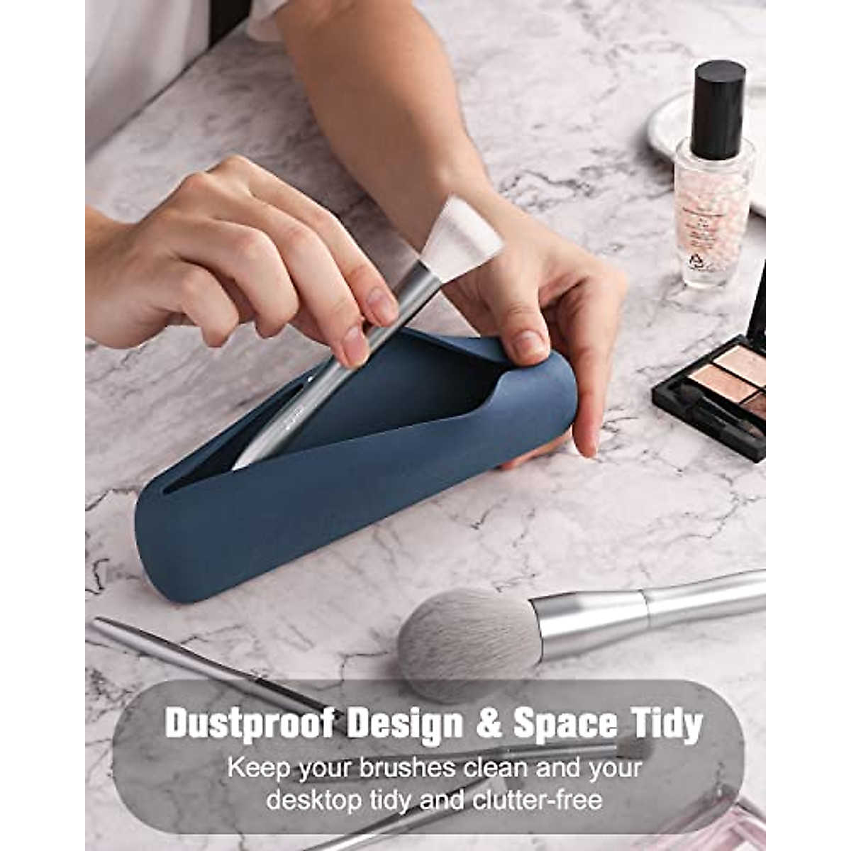 FERYES Large Travel Makeup Brush Holder, Magnetic Anti-fall Out Silicon Portable Cosmetic Face Brushes Holder, Soft and Sleek Makeup Tools Organizer for Travel- (8.27 * 2.36 * 1.57)