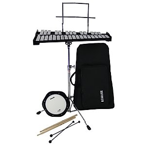 Gearlux 32-Note Glockenspiel Bell Kit with Adjustable Stand, Drum Practice Pad, Carrying Bag